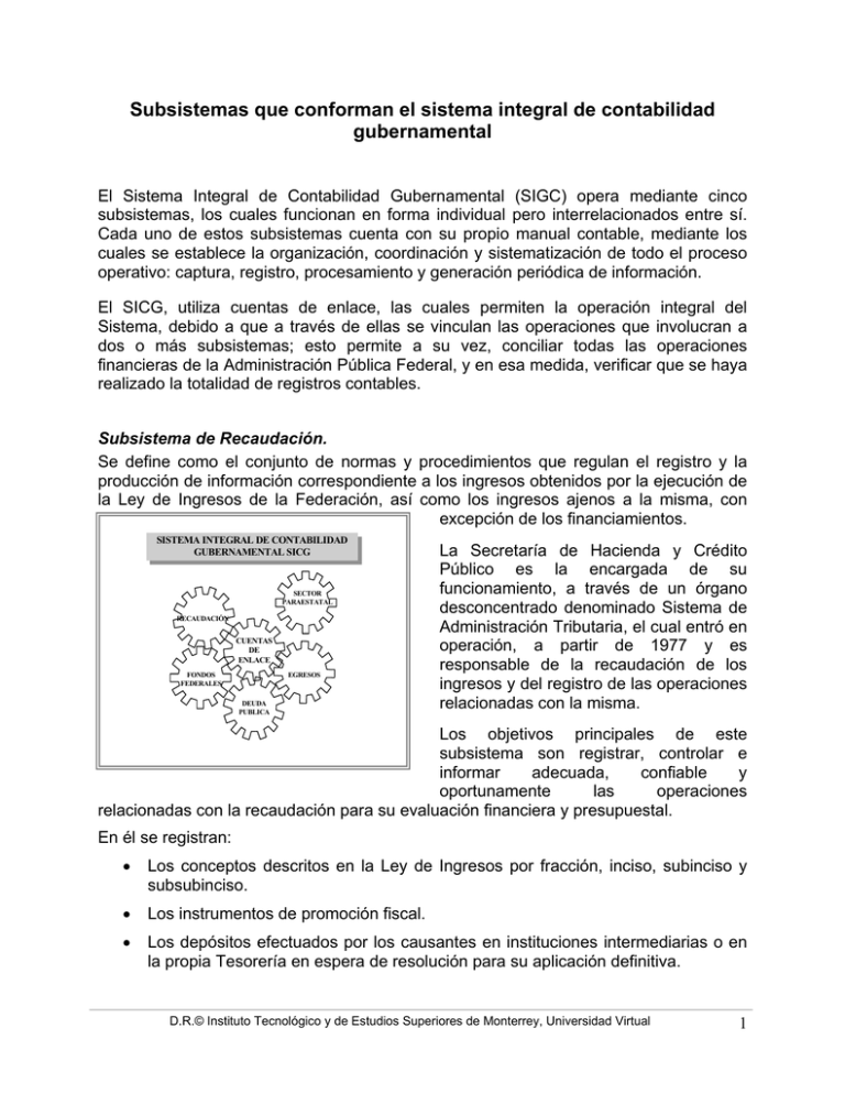 Subsistemas del Sistema Integral de Contabilidad Gubernamental (SICG)
