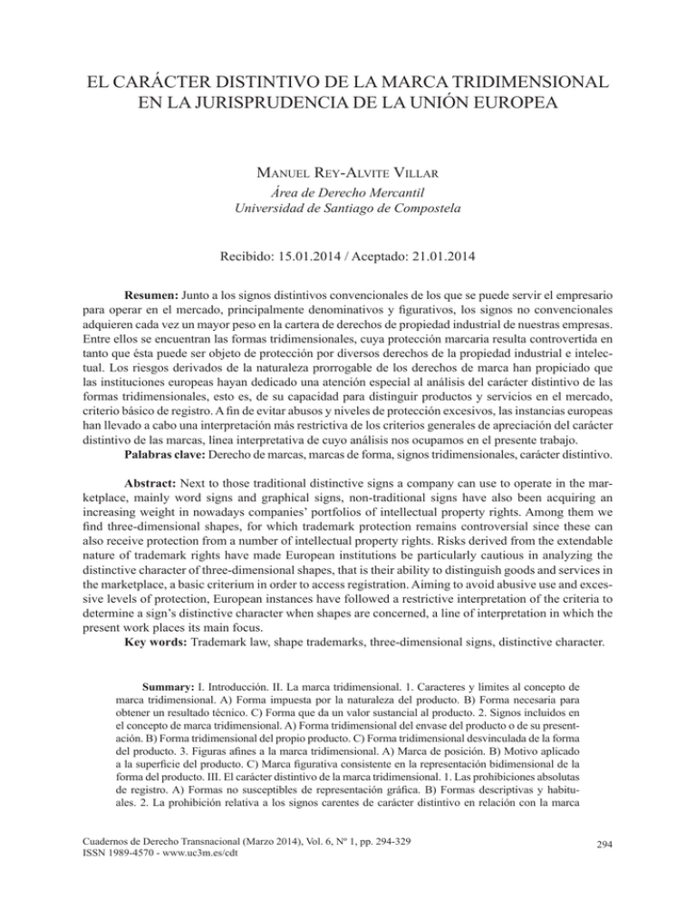 El caracter distintivo de la marca tridimensional en la jurisprudencia