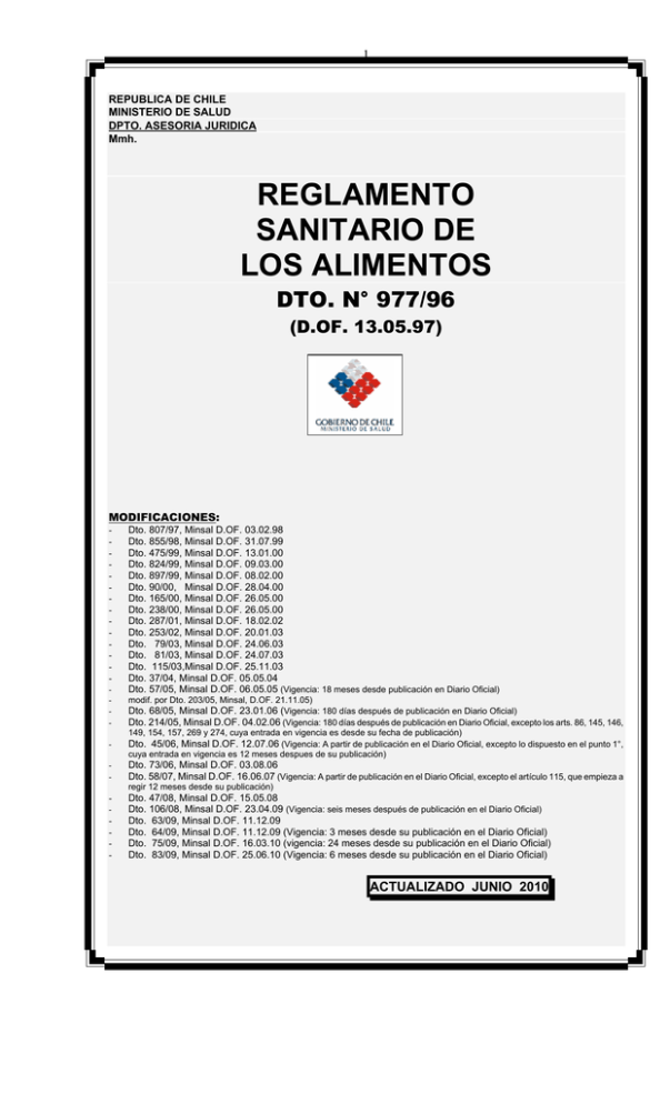 REGLAMENTO SANITARIO DE LOS ALIMENTOS