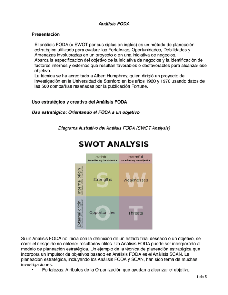 Análisis FODA Presentación El análisis FODA (o SWOT por sus
