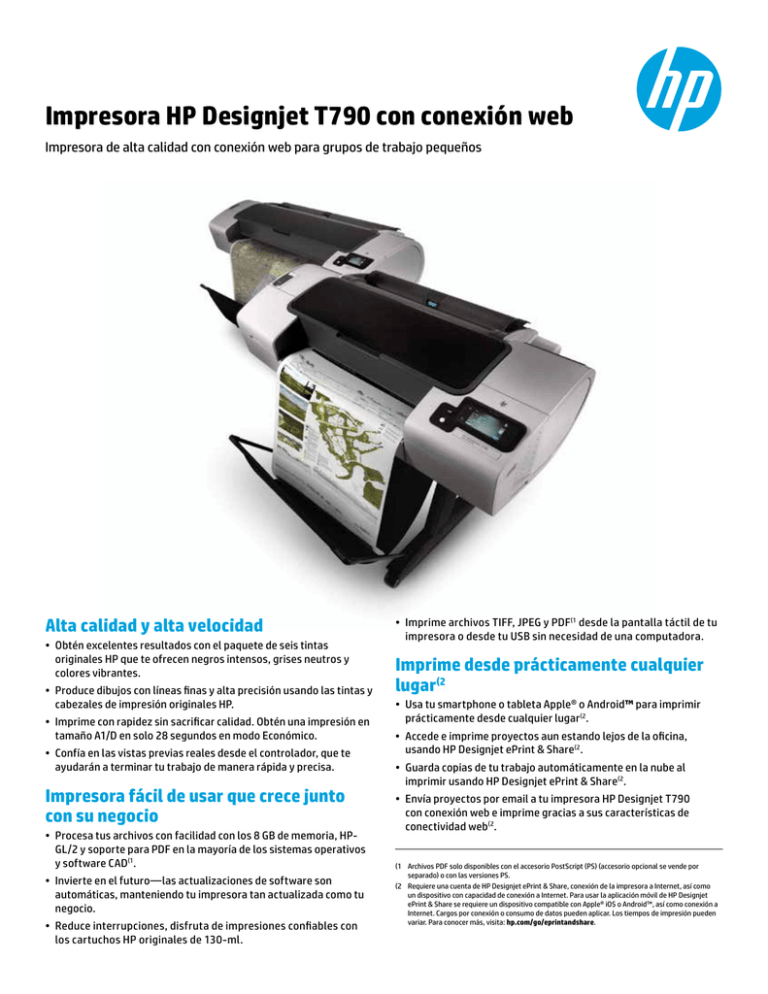 Impresora HP Designjet T790 con conexión web