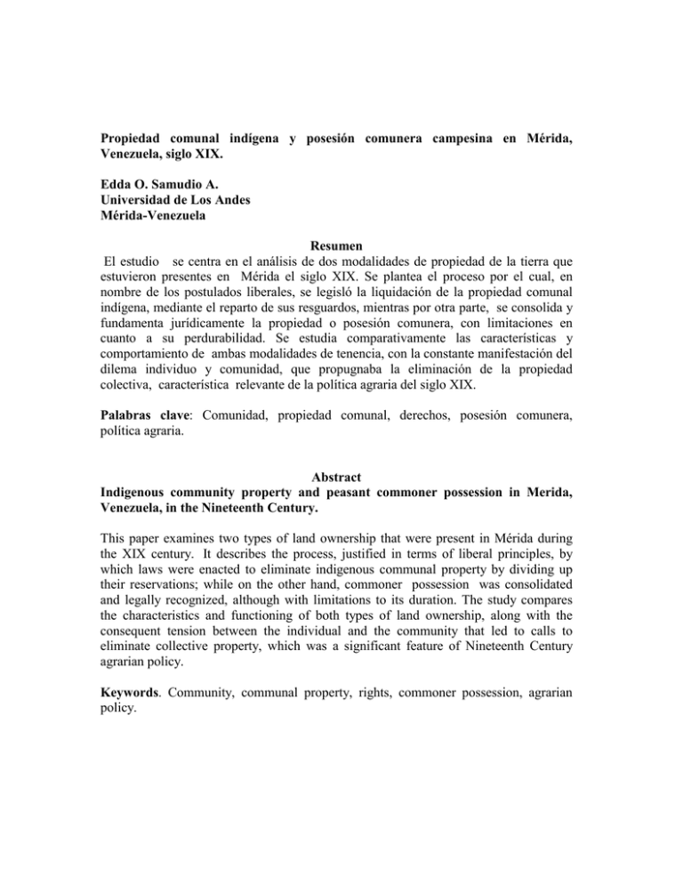 Propiedad comunal indígena y posesión comunera