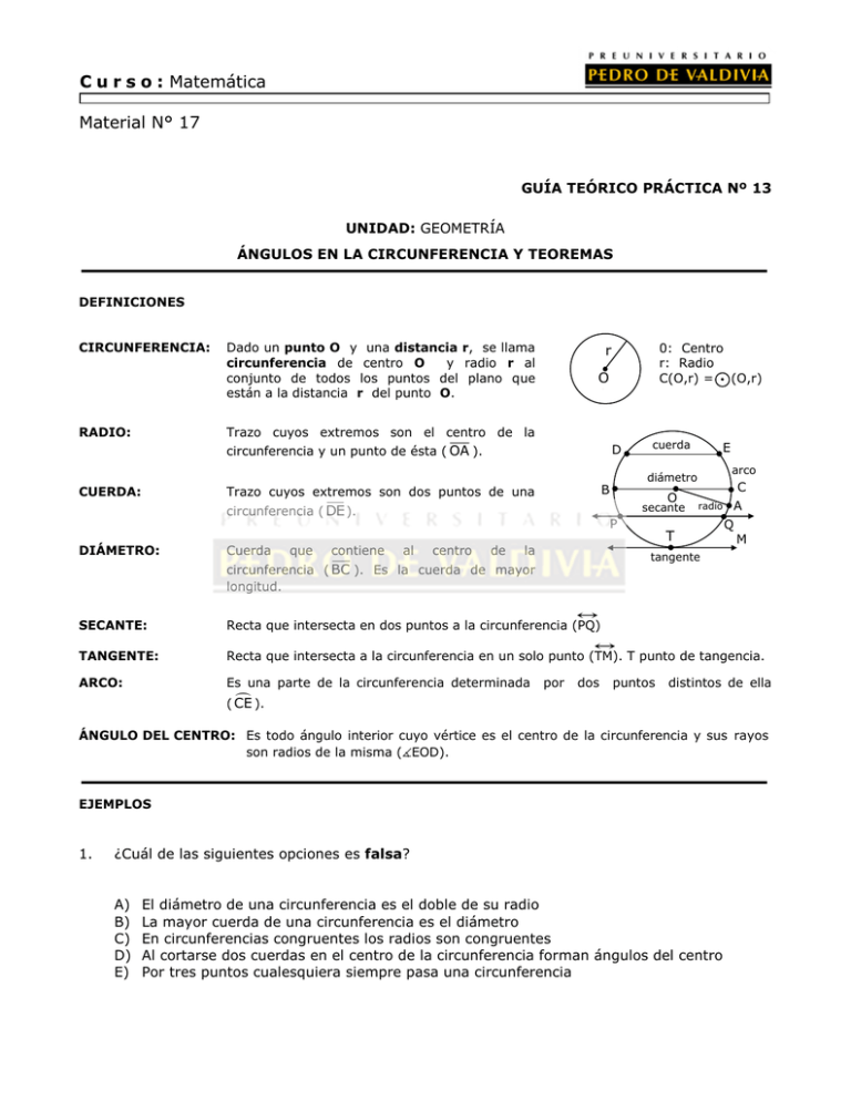 Angulos en la Circunferencia y Teoremas