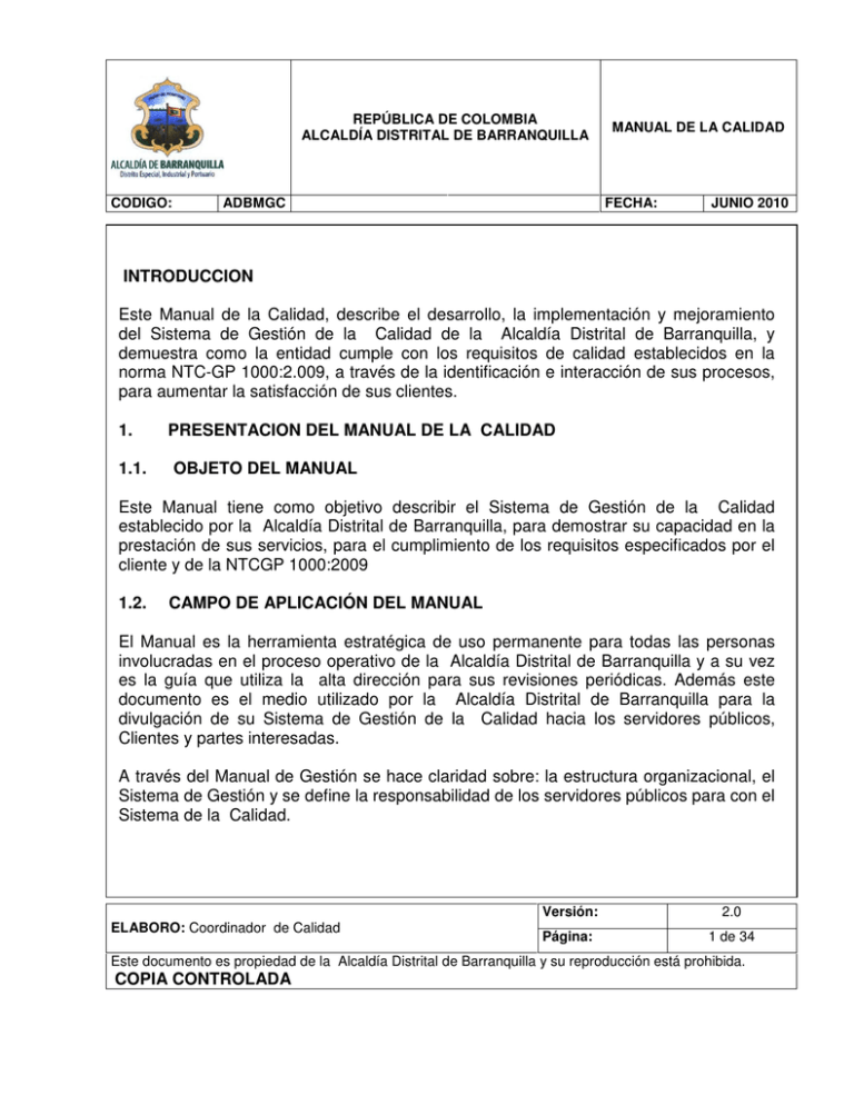 COPIA CONTROLADA INTRODUCCION Este Manual