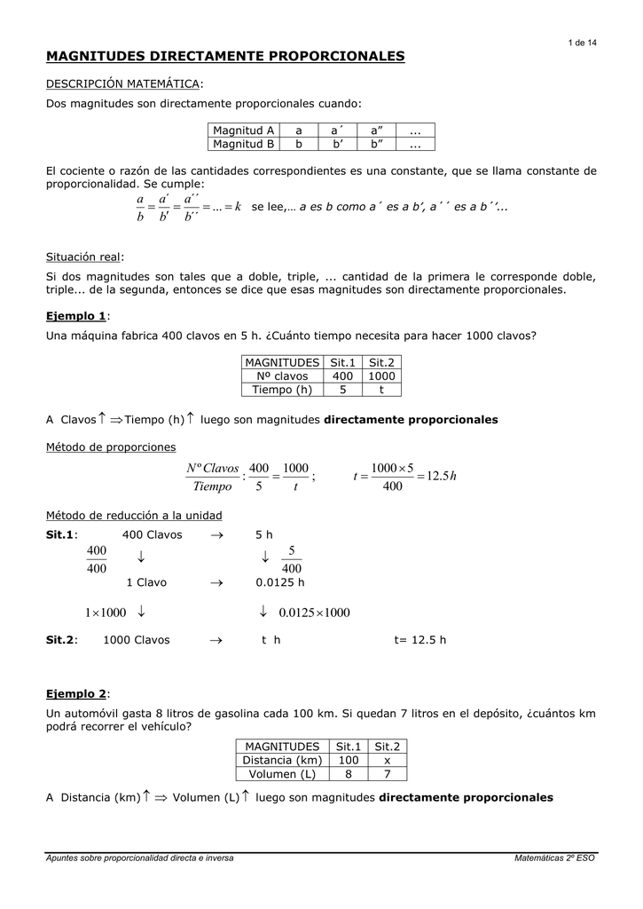 Magnitudes directamente proporcionales