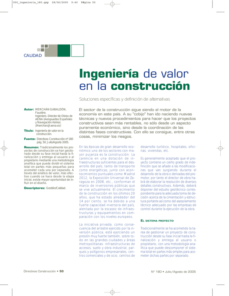 Ingeniería de valor en la construcción