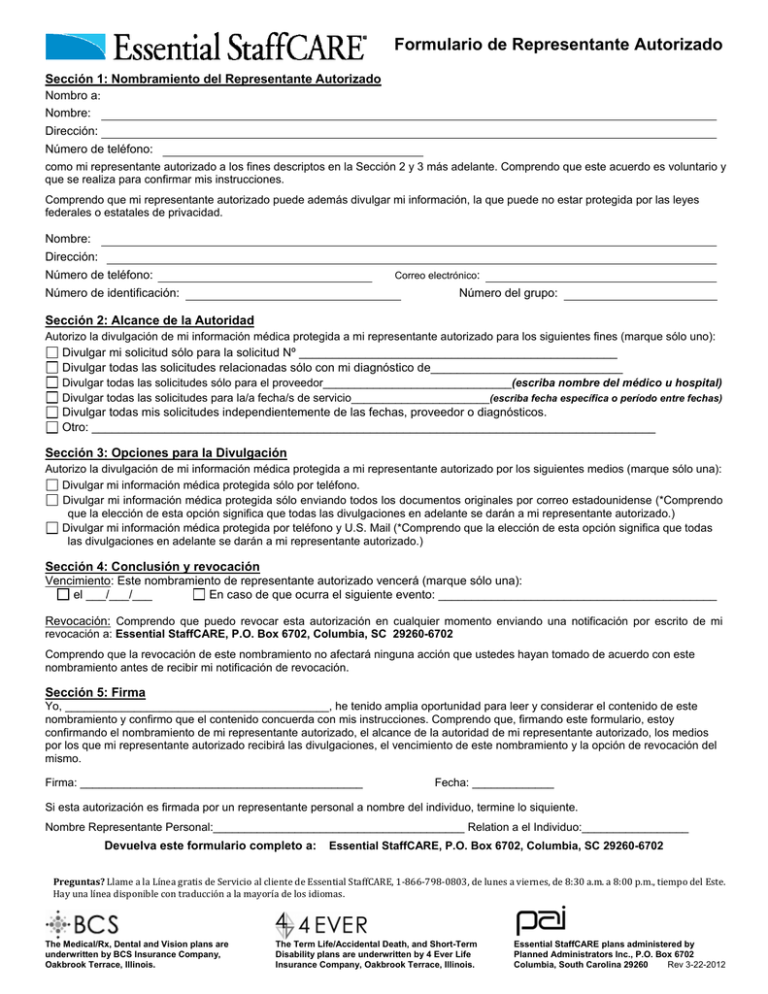 Formulario de Representante Autorizado