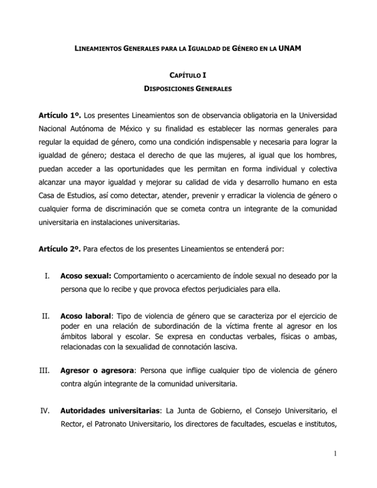 Lineamientos Generales para la Igualdad de Género en la UNAM
