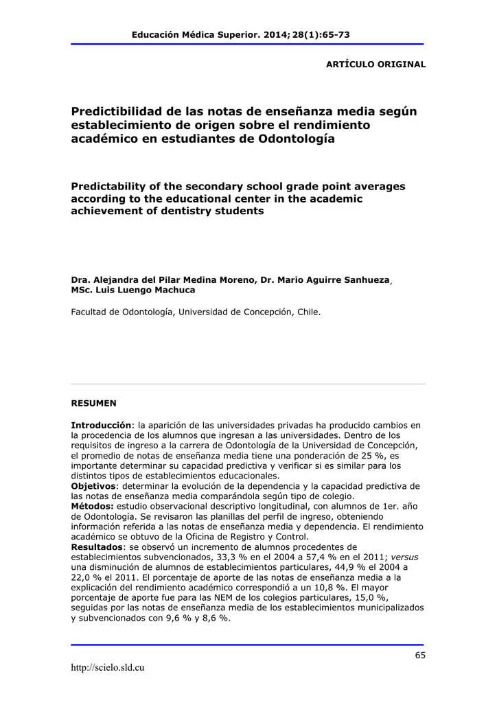Predictibilidad de las notas de enseñanza media según