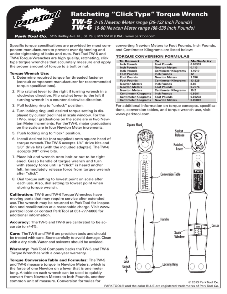 Ratcheting “Click Type” Torque Wrench