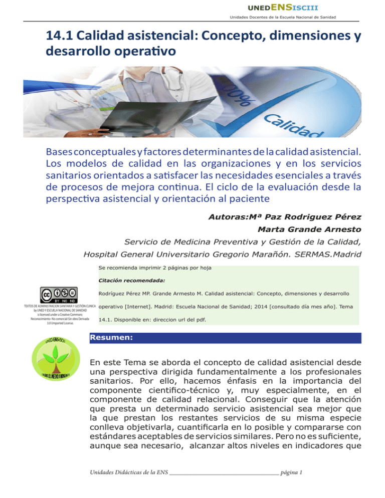 14.1 Calidad asistencial: Concepto, dimensiones - e-Spacio