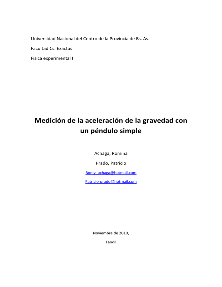 Medición de la aceleración de la gravedad con un péndulo simple