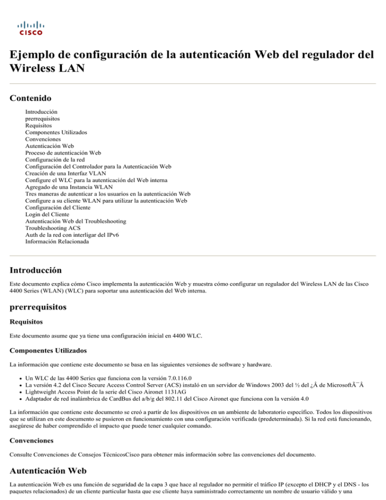 Ejemplo de configuración de la autenticación Web del
