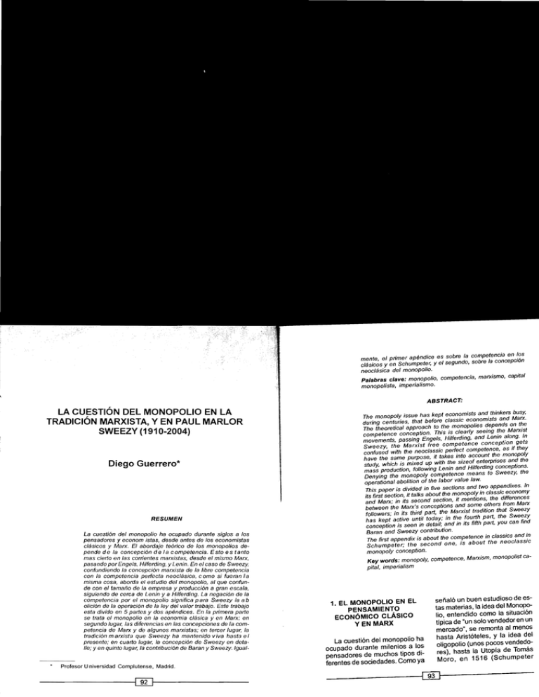 La cuestión del monopolio en la tradición marxista, y en Paul Marlor