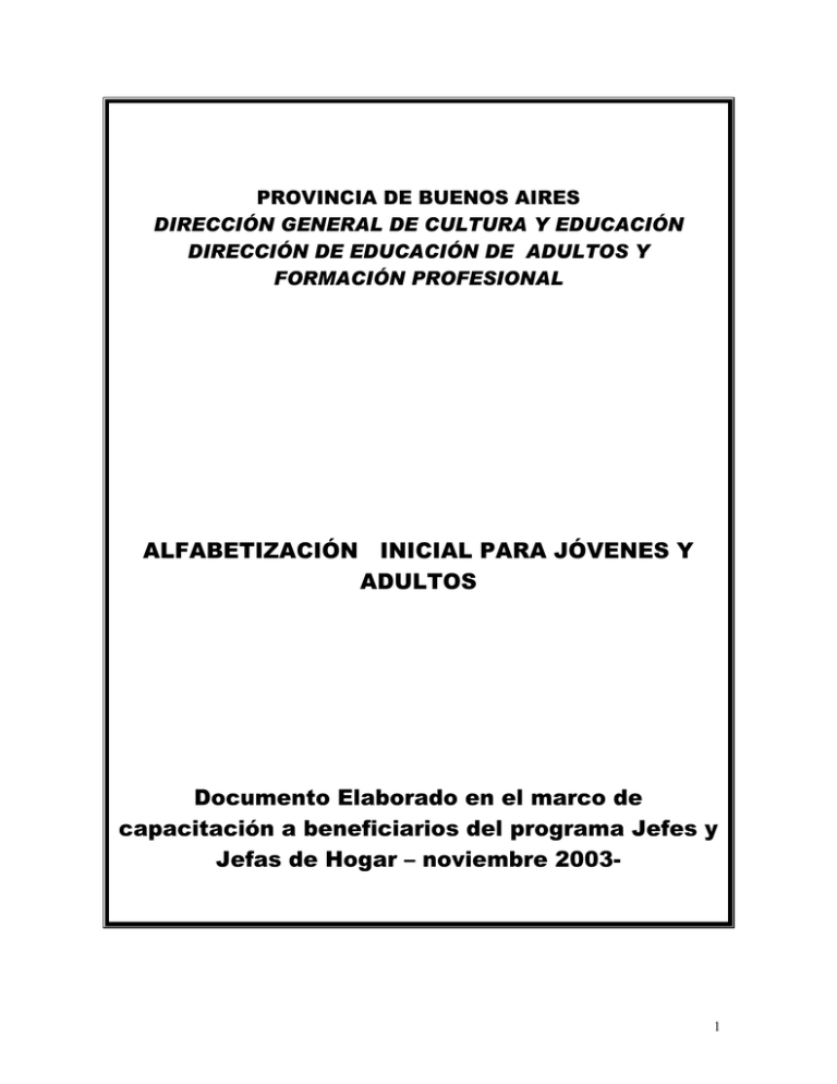 ALFABETIZACIÓN INICIAL PARA JÓVENES Y ADULTOS