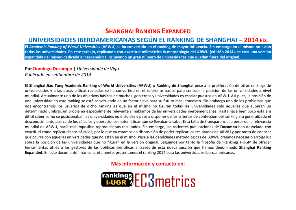 Shanghai Ranking Expanded (Universidades