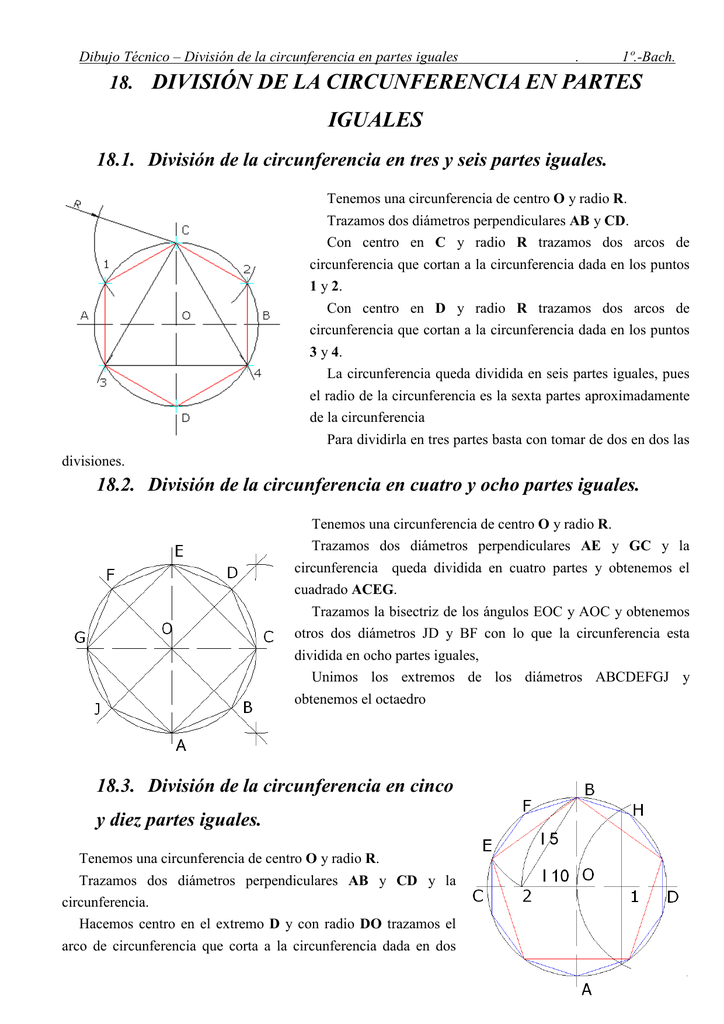 18. DIVISIÓN DE LA CIRCUNFERENCIA EN PARTES IGUALES