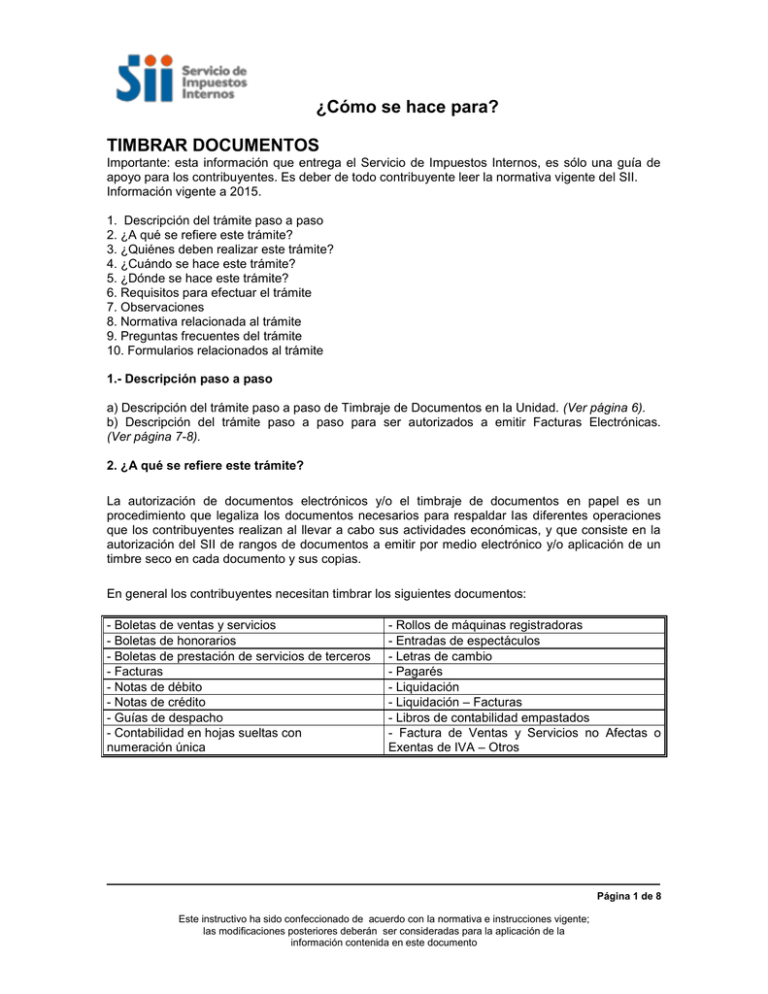 timbrar documentos - Servicio de Impuestos Internos