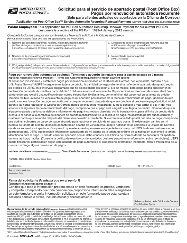 Solicitud para el servicio de apartado postal (Post