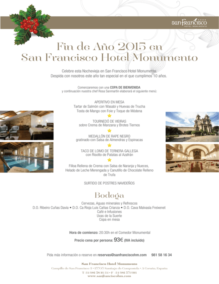 Menús Fin de Año 2015 - Hotel monumento San Francisco