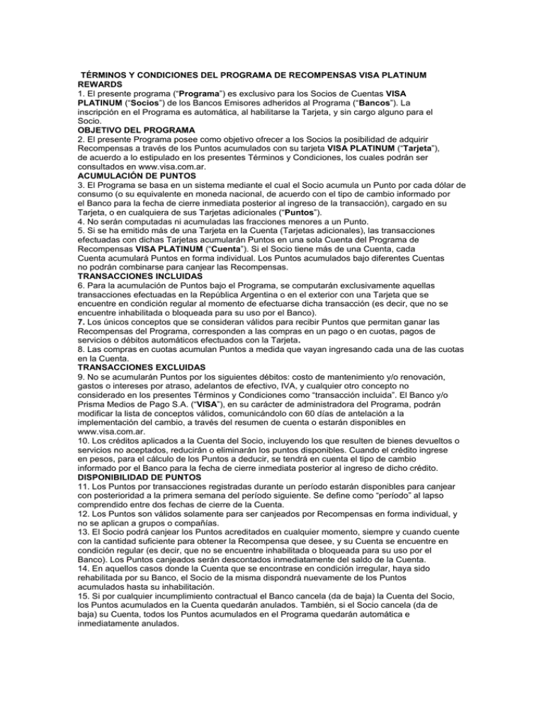 TÉRMINOS Y CONDICIONES DEL PROGRAMA DE