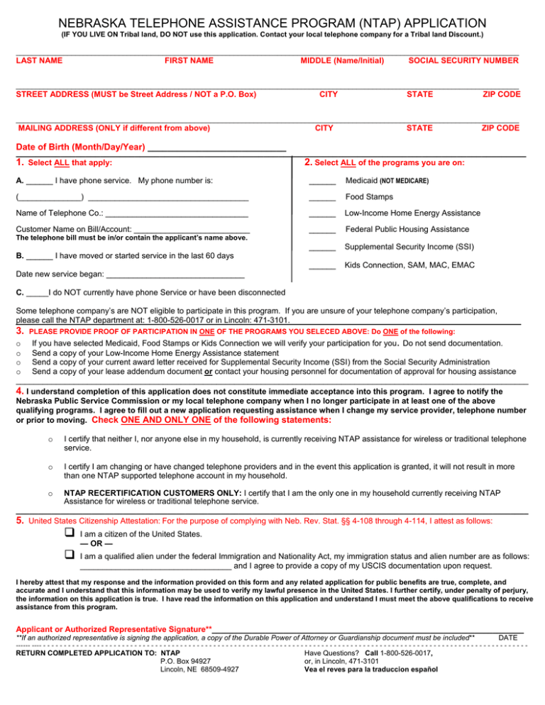 nebraska telephone assistance program (ntap