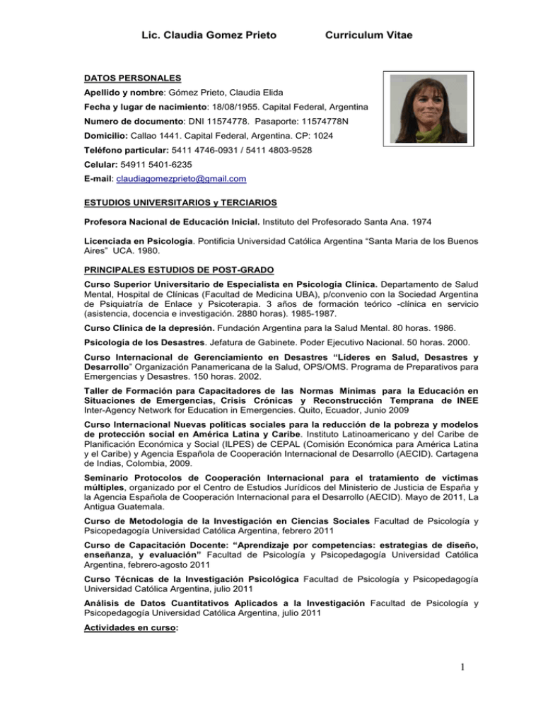 Lic. Claudia Gomez Prieto Curriculum Vitae 1