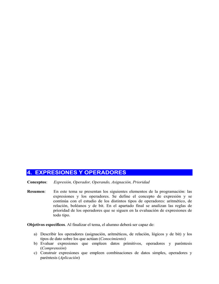 Expresiones y operadores