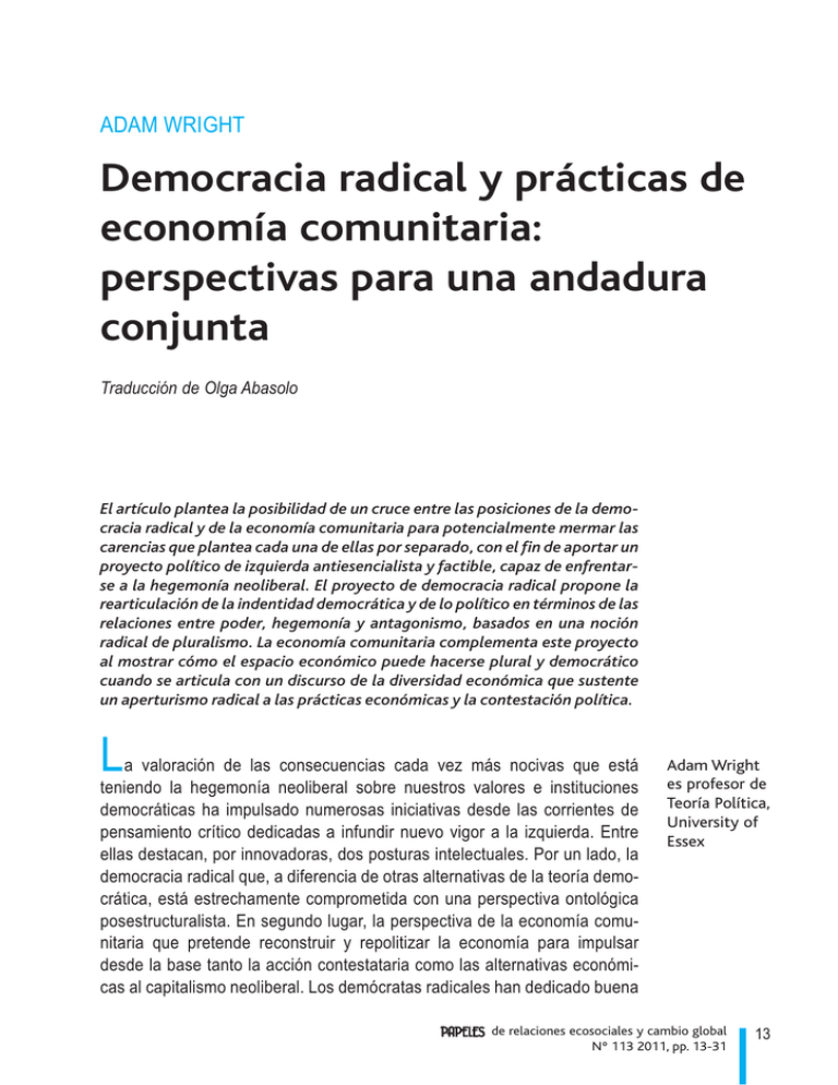 Democracia radical y prácticas de economía comunitaria