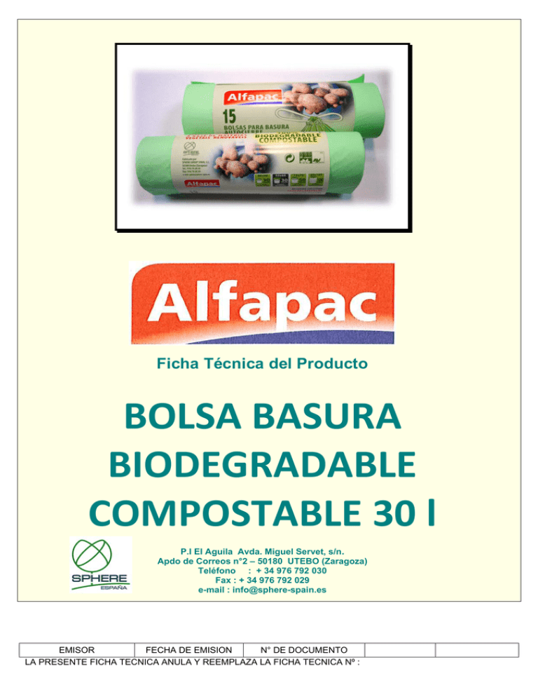 BOLSA BASURA BIODEGRADABLE COMPOSTABLE 30 l