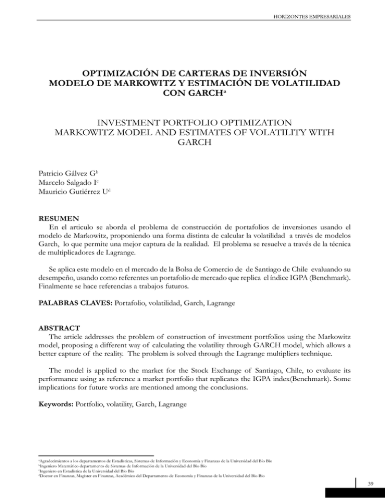 Optimización de carteras de inversión Modelo de Markowitz y