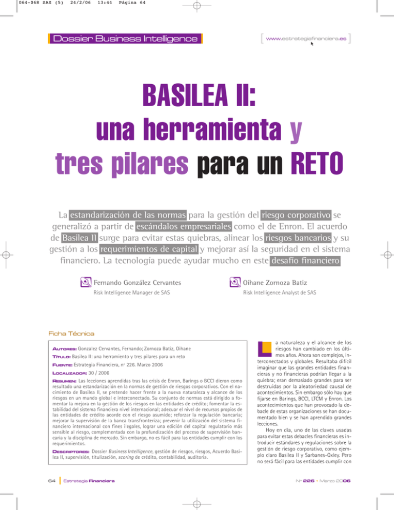 BASILEA II: una herramienta y tres pilares para un RETO