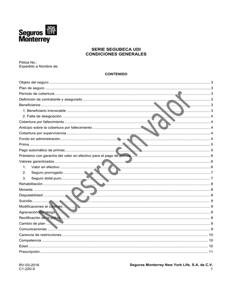SERIE SEGUBECA UDI CONDICIONES GENERALES