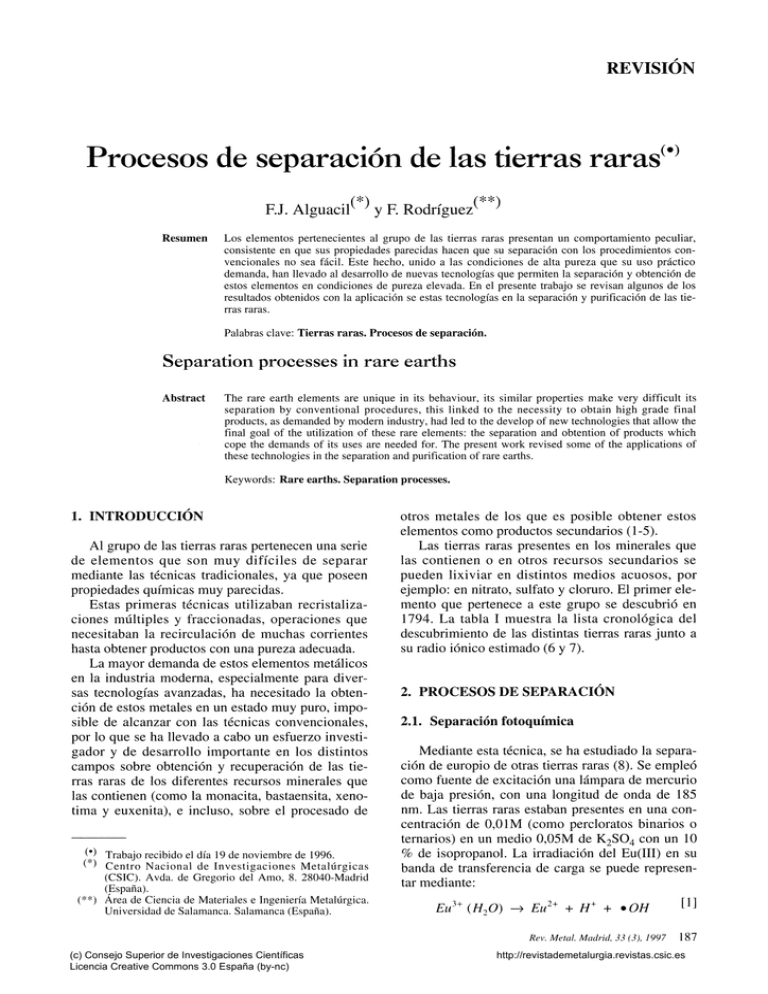 Procesos de separación de las tierras raras