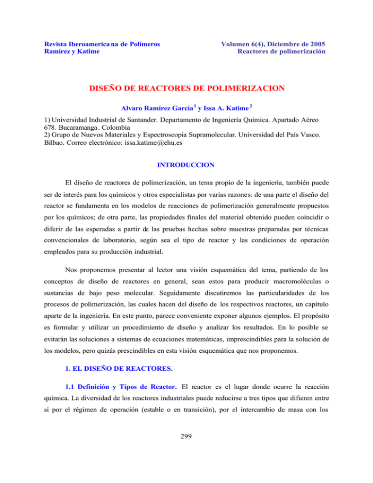 DISEÑO DE REACTORES DE POLIMERIZACION