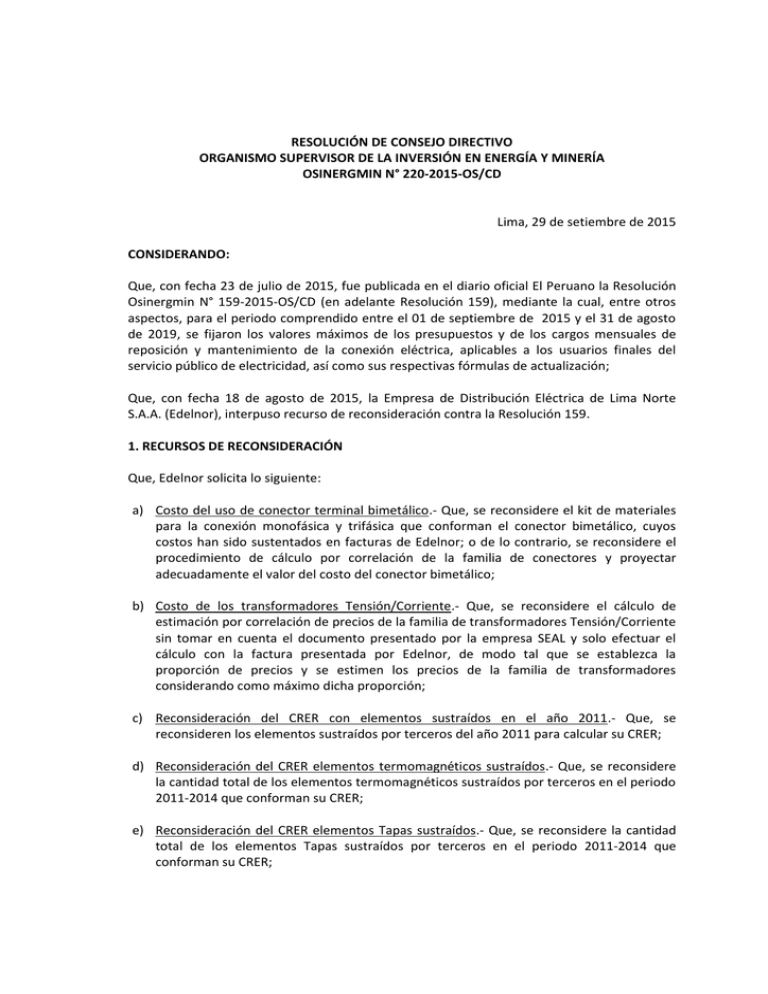 Resolución Osinergmin N° 220-2015