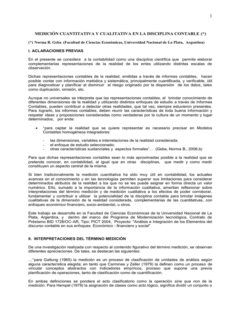 medición cuantitativa y cualitativa en la disciplina contable