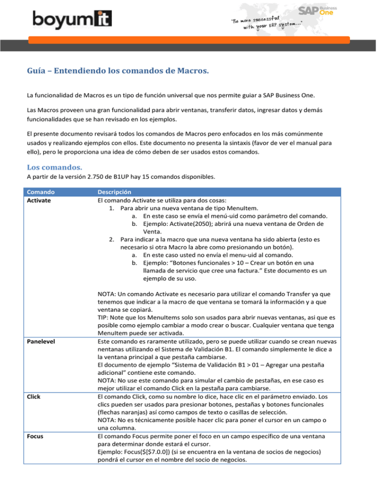 Guía – Entendiendo los comandos de Macros.