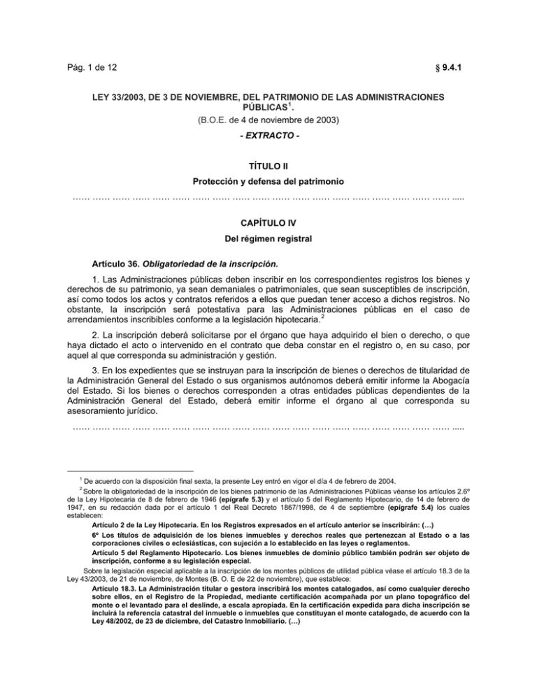 LEY 33/2003, de 3 de noviembre, del Patrimonio de las