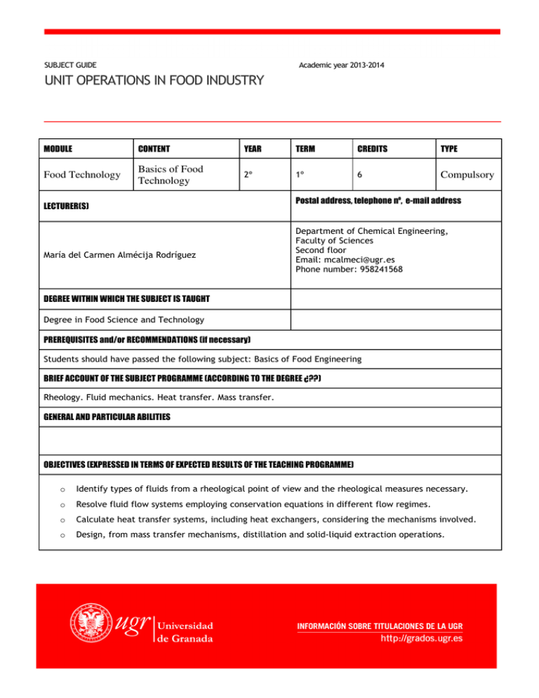 Guide Unit operations in food industry