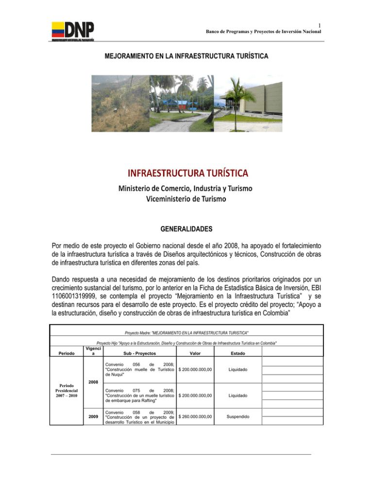 MEJORAMIENTO EN LA INFRAESTRUCTURA TURÍSTICA