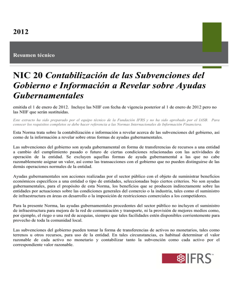 NIC 20 Contabilización de las Subvenciones del Gobierno e