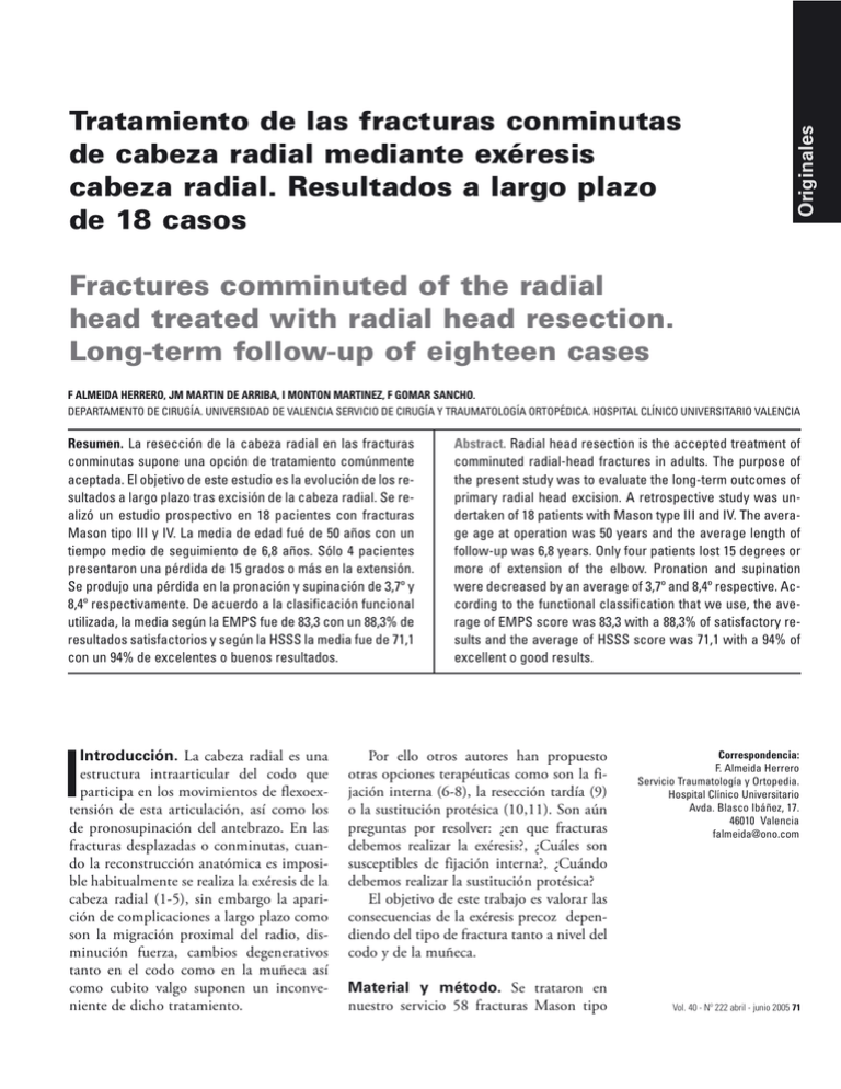Tratamiento de las fracturas conminutas de cabeza radial mediante