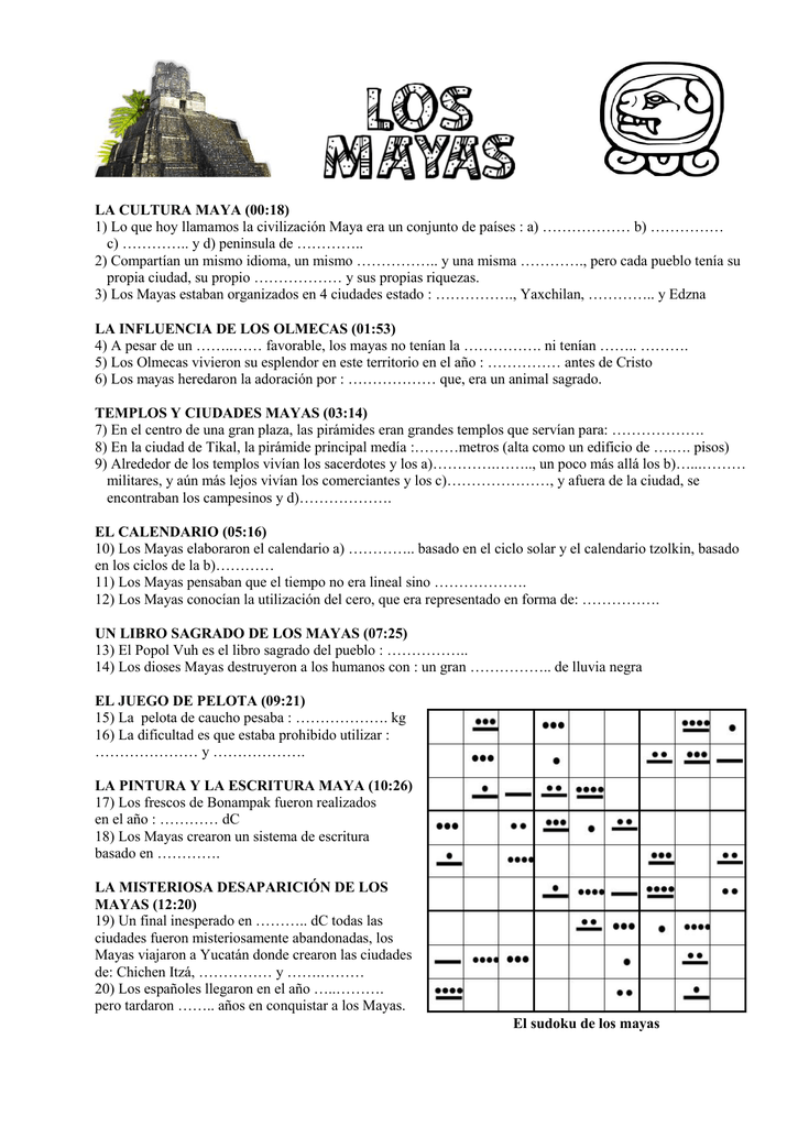 LA CULTURA MAYA (00:18) 1) Lo que hoy llamamos la civilización