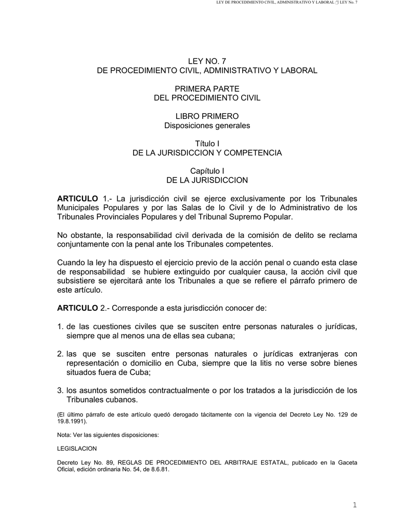 Ley 7 Ley de Procedimiento Civil , Administrativo y Laboral