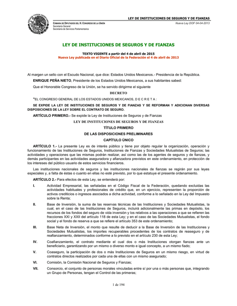 Ley de Instituciones de Seguros y de Fianzas