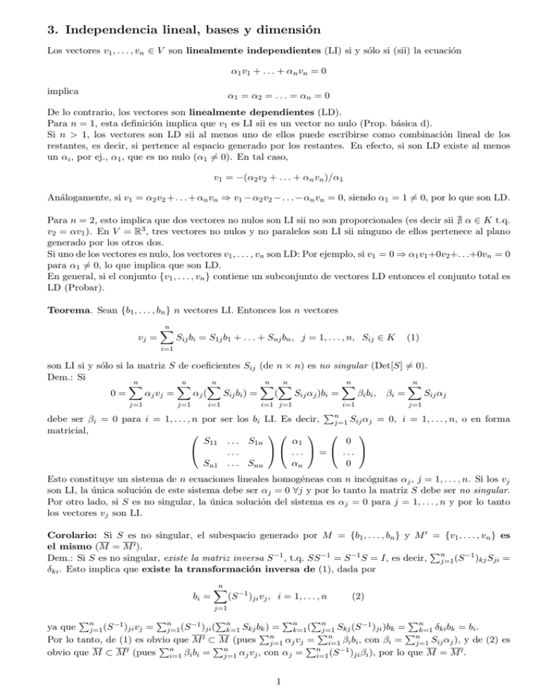 3. Independencia lineal, bases y dimensión