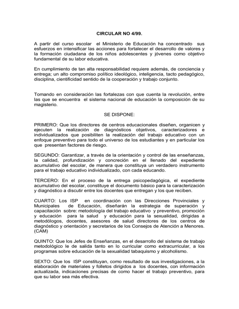 CIRCULAR NO 4/99