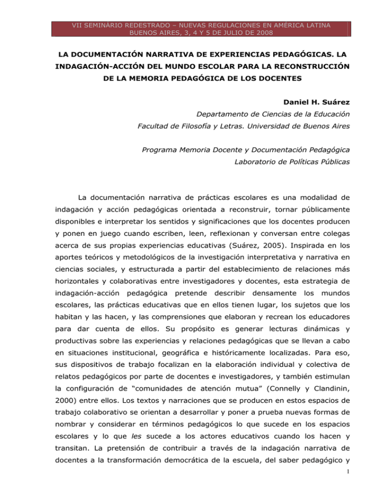 La documentación narrativa de experiencias pedagógicas