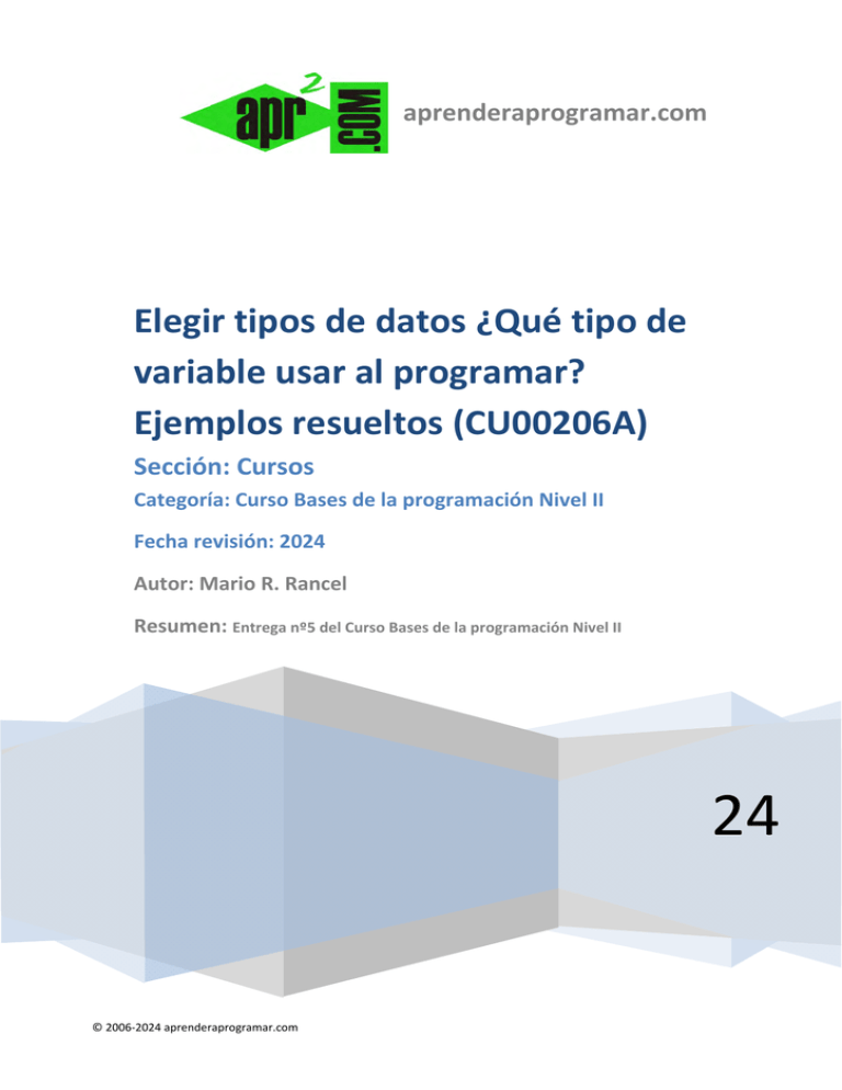 CU00206A Elegir tipos de dato tipo variable usar ejemplos